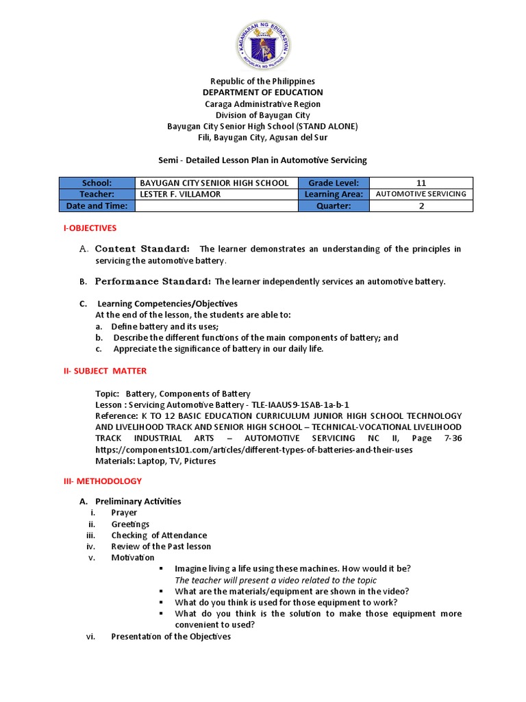 Detailed Lesson Plan Components | PDF | Electrode | Anode