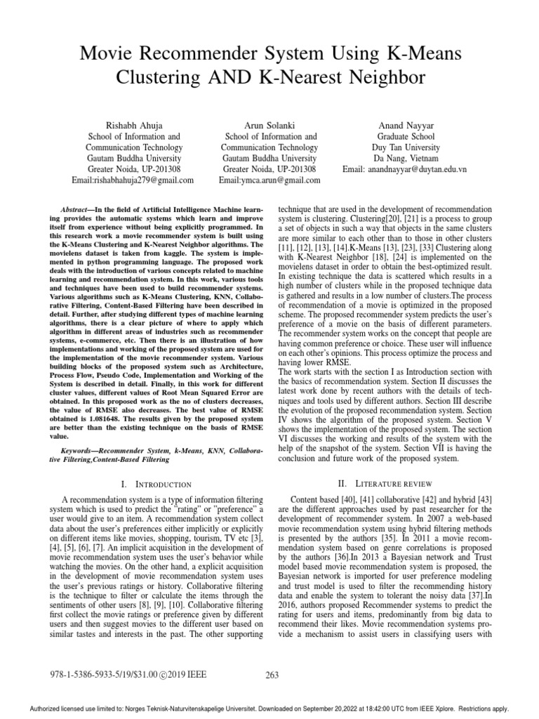 Movie Recommender System Using K-Means Clustering AND K-Nearest Neighbor | PDF | Cluster ...