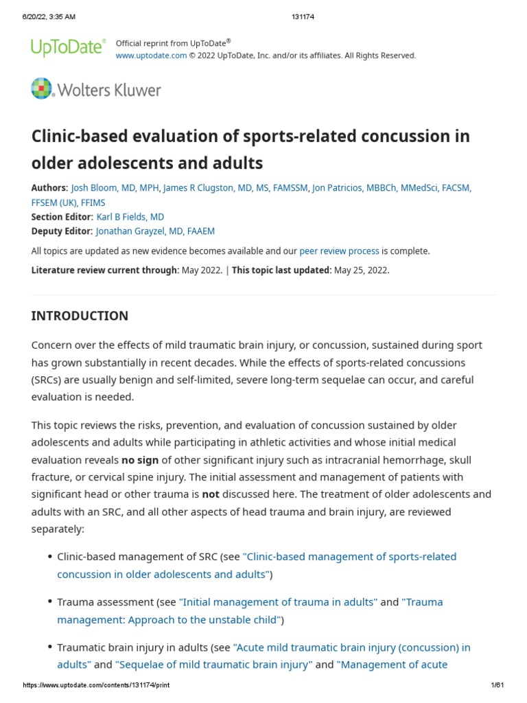 Clinic-Based Evaluation of Sports-Related Concussion in Older ...