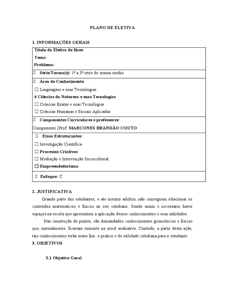 Plano de Eletiva | PDF