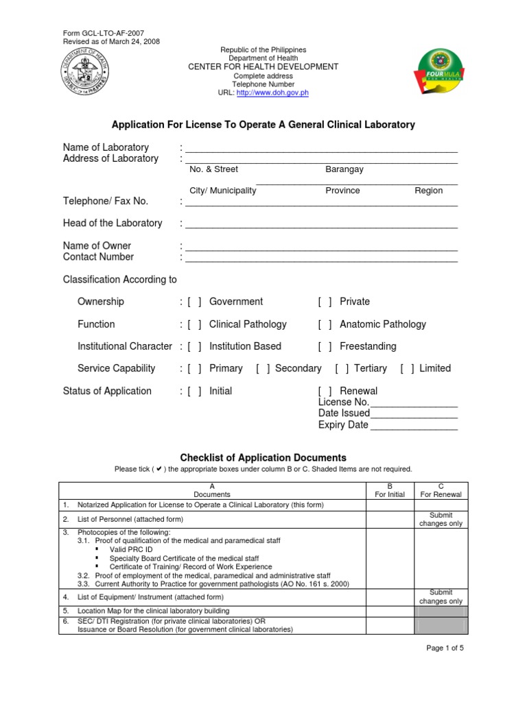 Application For Lto Clinical Lab. | PDF | Pathology | Medical Laboratory