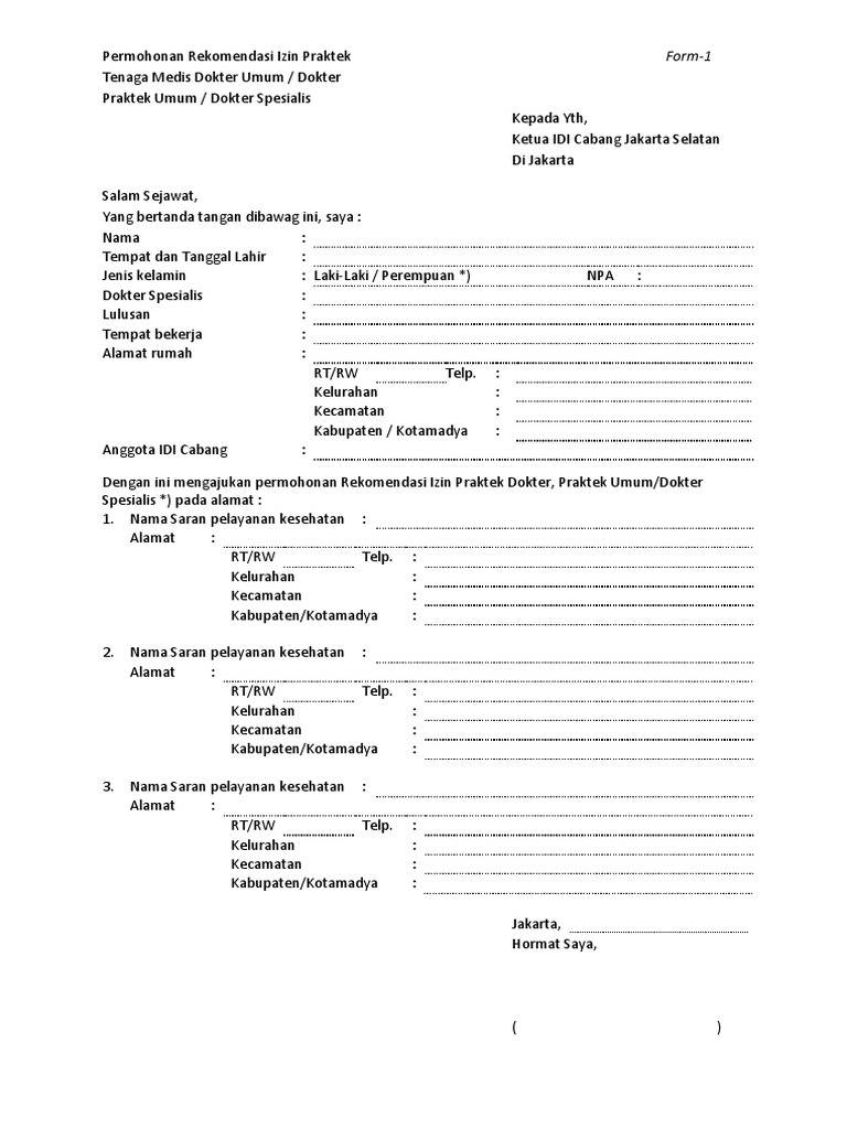 Form Rekom Sip Jaksel - Spesialis | PDF