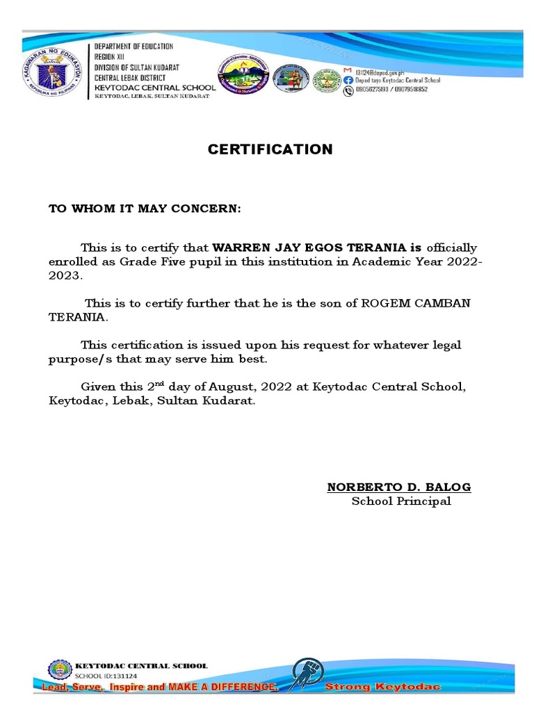 Certificate For Single Parent | PDF