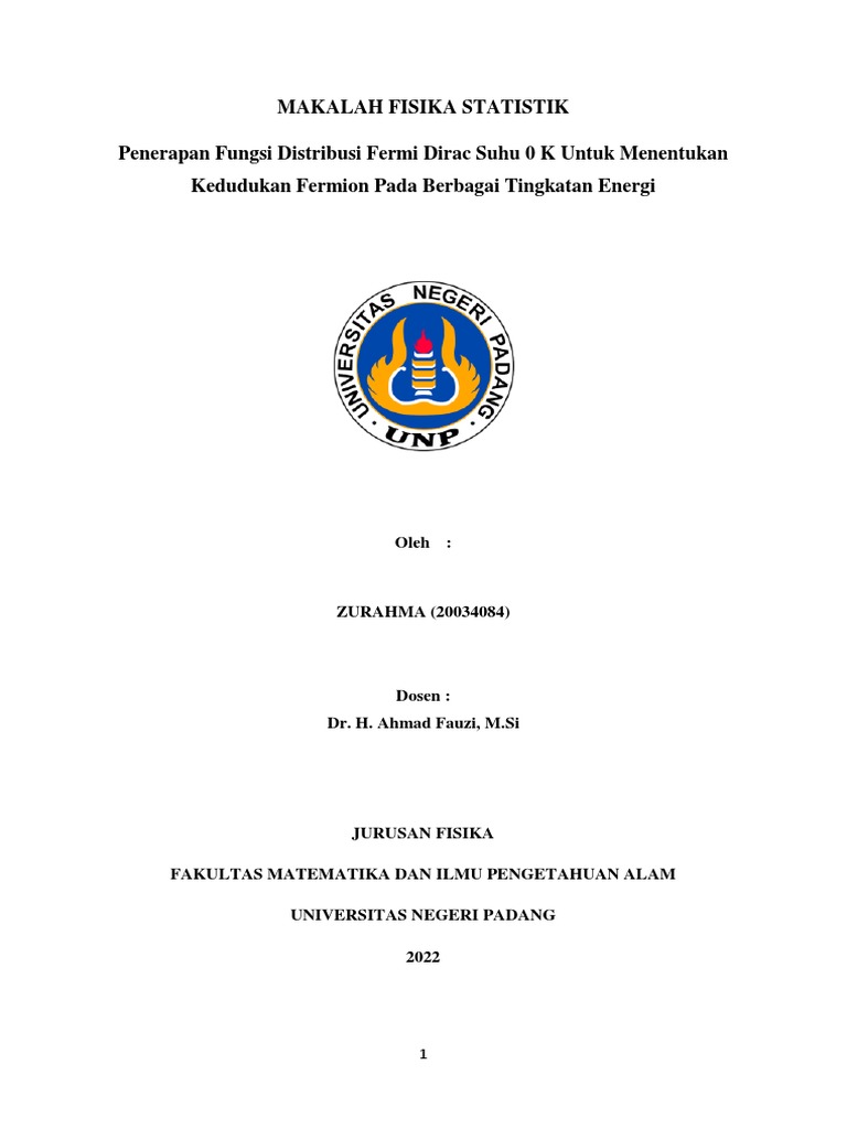 Zurahma - 20034084 - Makalah Penerapan Fungsi Distribusi Fermi Dirac ...