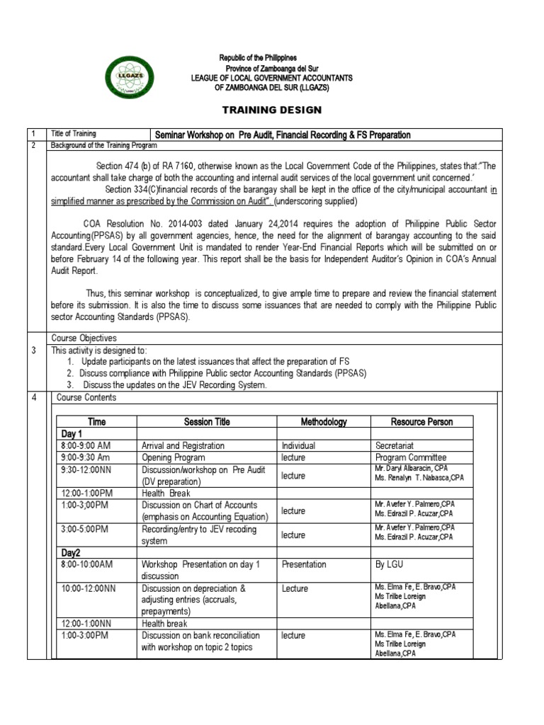 Training Design Accounting Course | PDF | Audit | Accounting