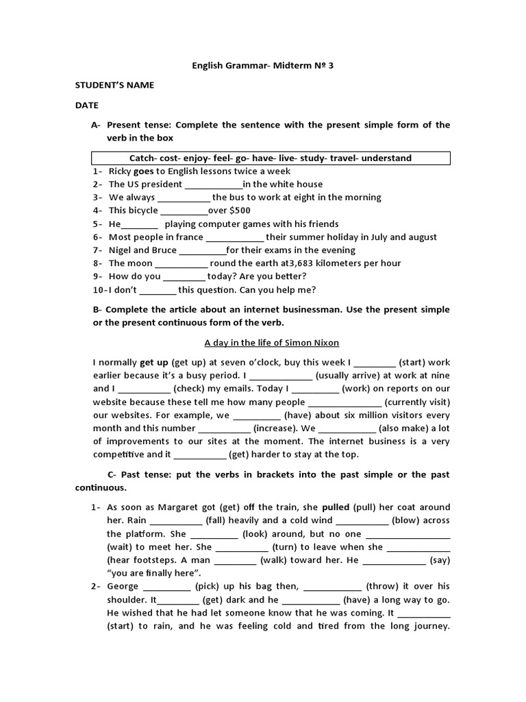 English Grammar Midterm 3 | PDF | Chocolate | Linguistics
