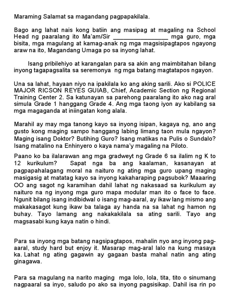 Speech Grade 6 | PDF