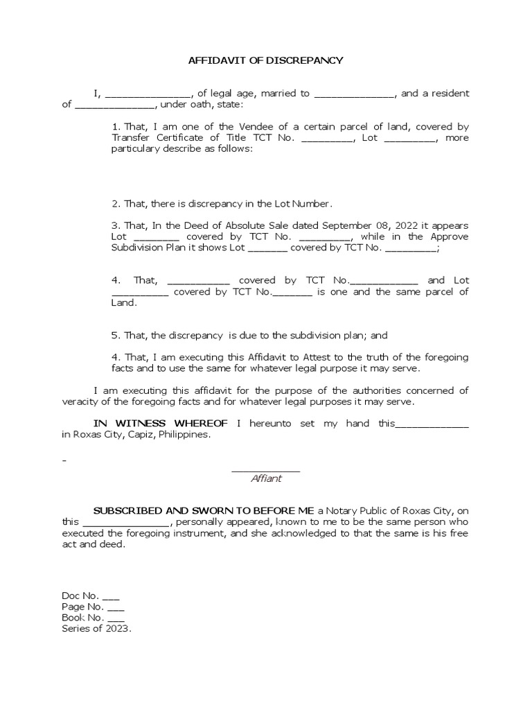 AFFIDAVIT OF DISCREPANCY - Title | PDF | Law