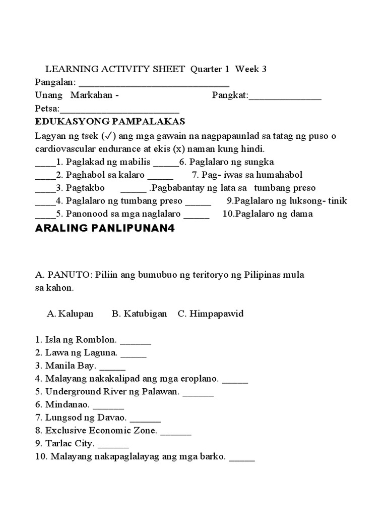 Grade4 Learning Activity Sheet q1 Week 3 | PDF
