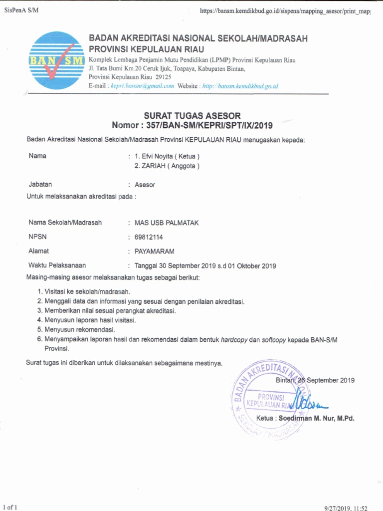 Surat Tugas Asesor | PDF