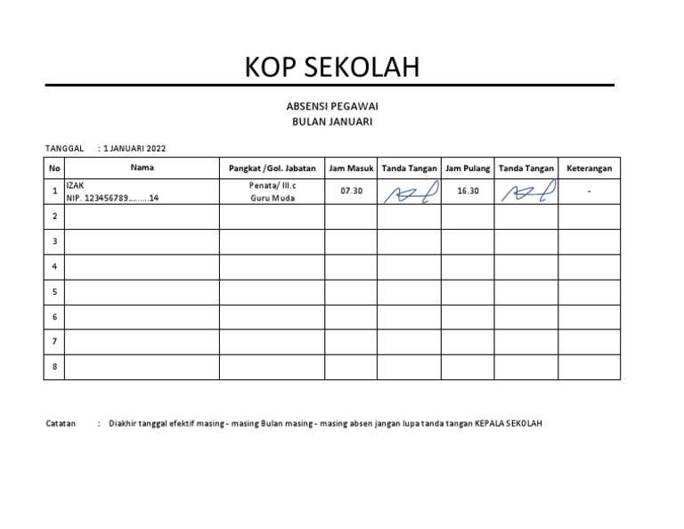 Contoh Absensi Manual | PDF