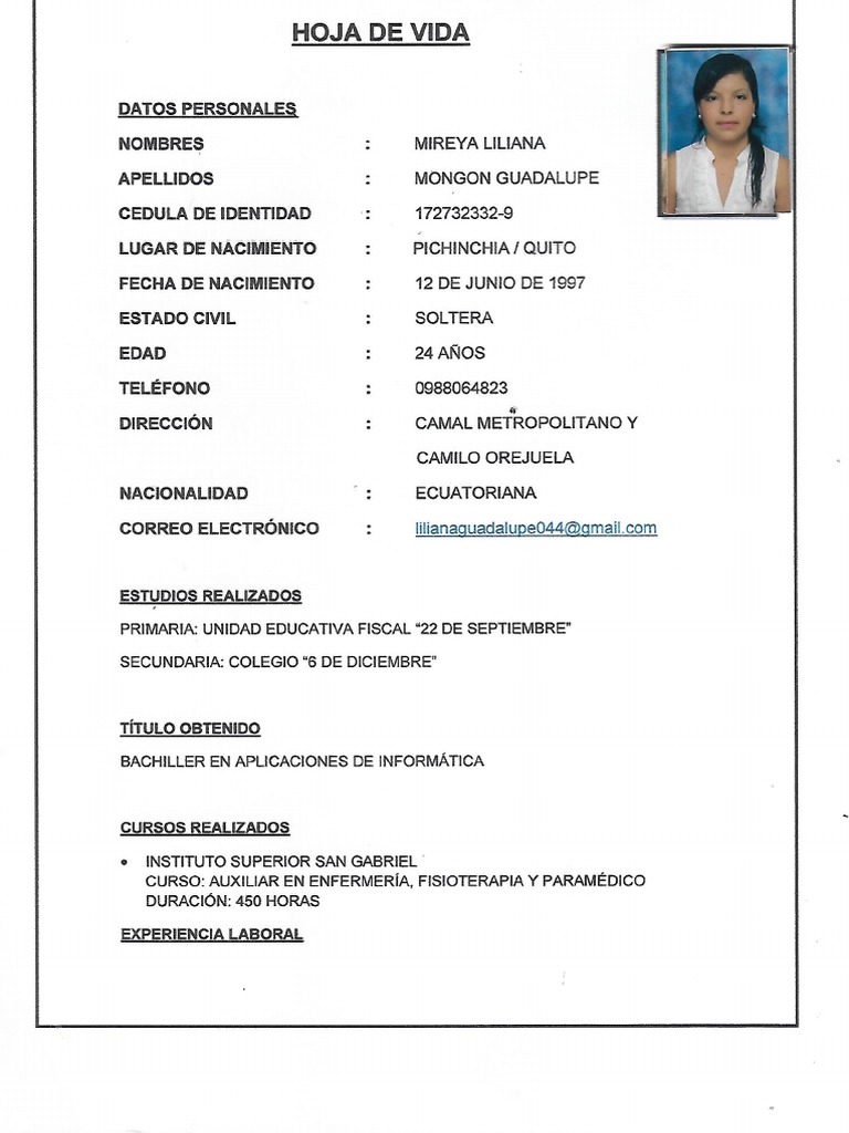 Comparto 'Hoja de Vida Mongon Mireya' Contigo | PDF