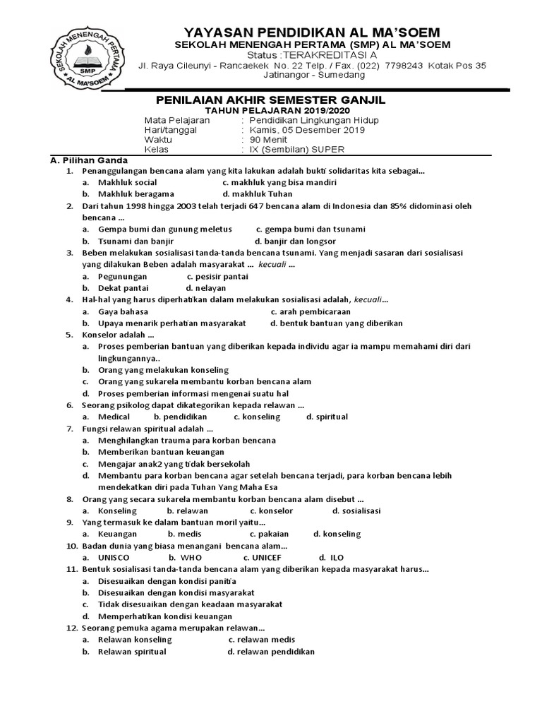 SOAL PLH PAS.9.2019-2020 Super | PDF