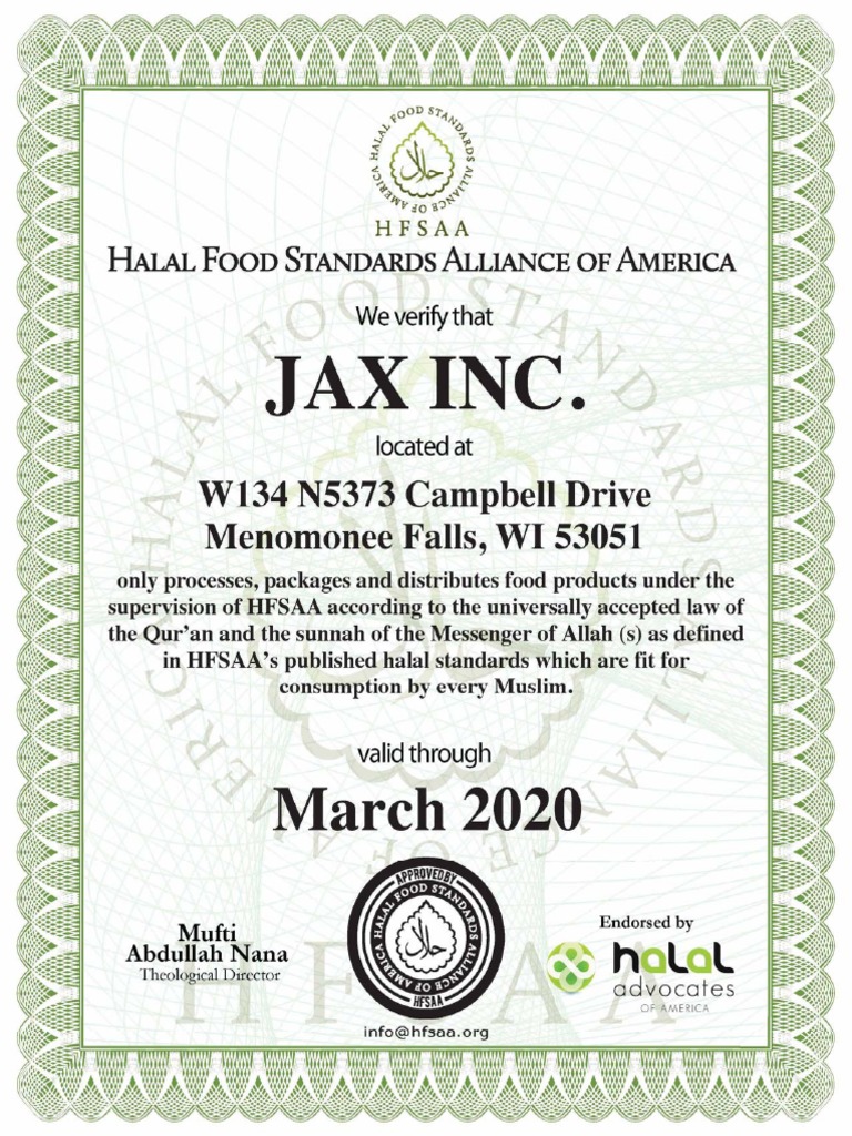 Sertifikat Halal - JAX-Halal-cert-thru-033120 | PDF | Oils | Lubrication