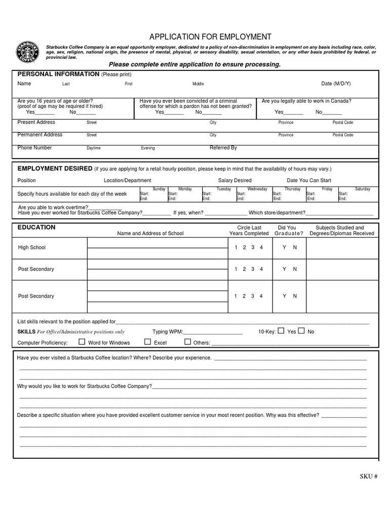 Starbucks Application For Employment Form882411820200626 | PDF ...