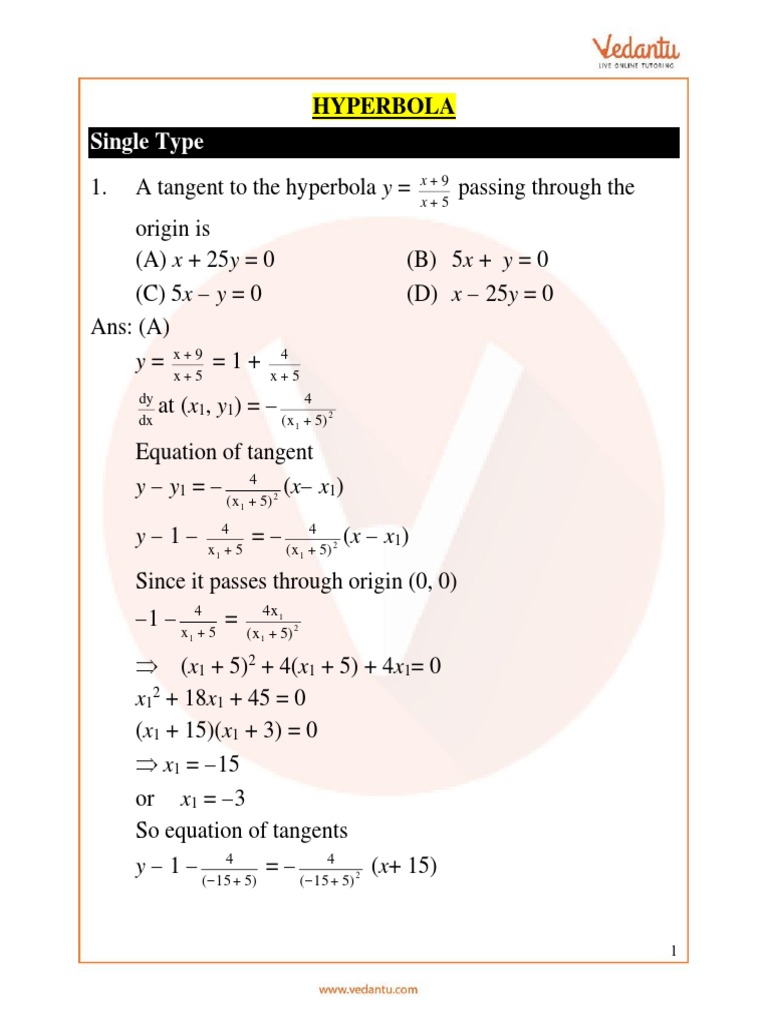 Jee Advanced Hyperbola Important Questions | PDF | Ellipse | Geometry