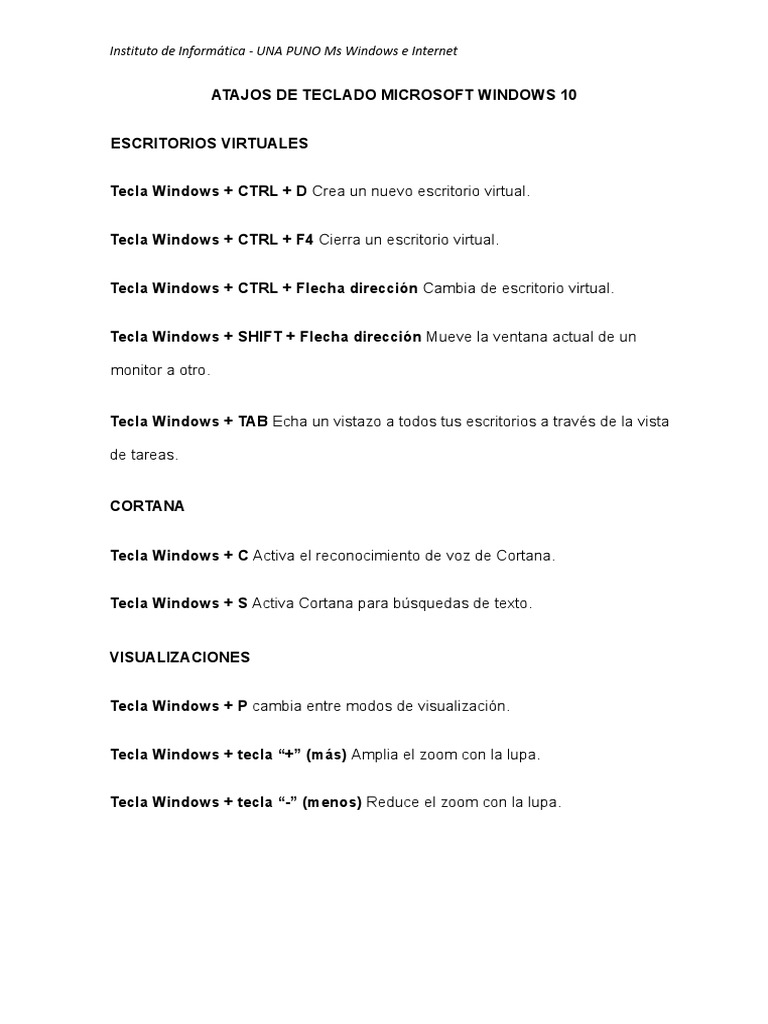 ATAJOS DE TECLADO MICROSOFT WINDOWS 10 | PDF | Microsoft Windows ...