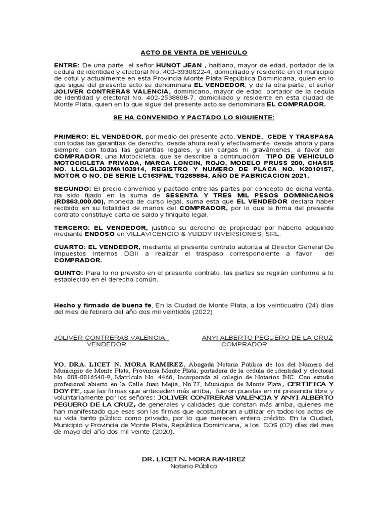 Acta de Venta de Motocicleta | PDF | Justicia | Crimen y violencia