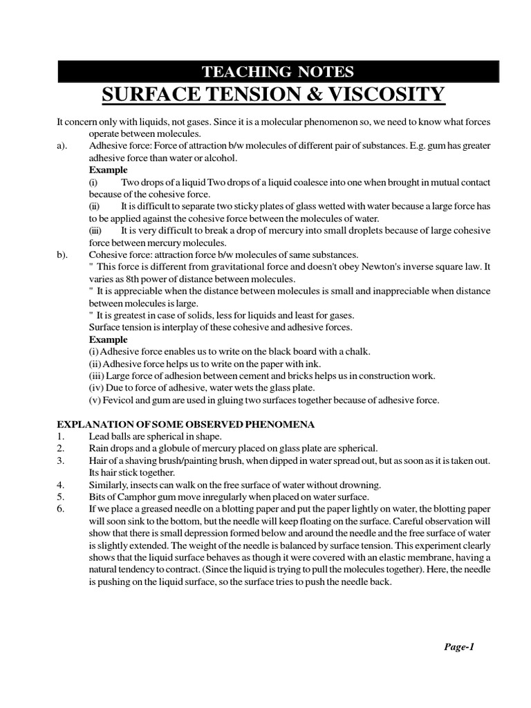Surface Tension Viscosity TN | PDF | Surface Tension | Adhesion