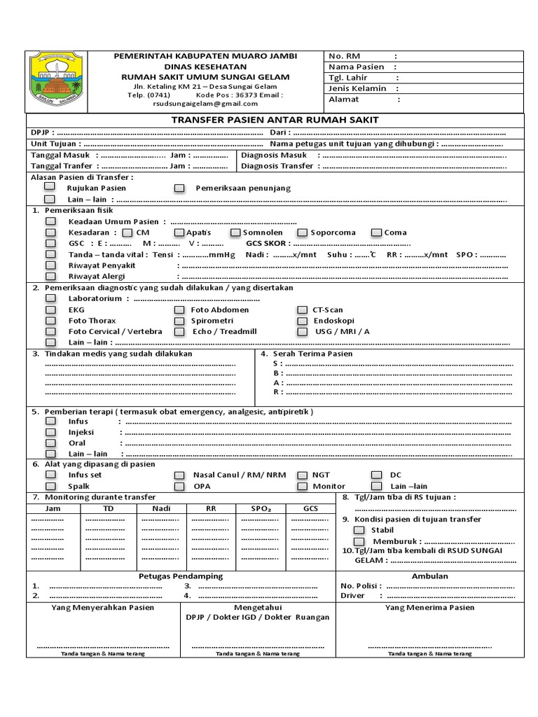 Akp 5.4 B Form Transfer Pasien Antar Rumah Sakit | PDF