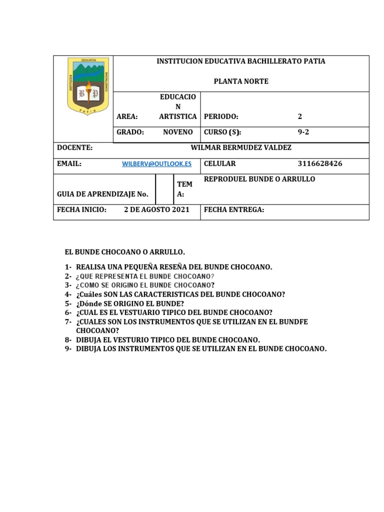 GUIA Grado Noveno EL BUNDE CHOCOANO | PDF