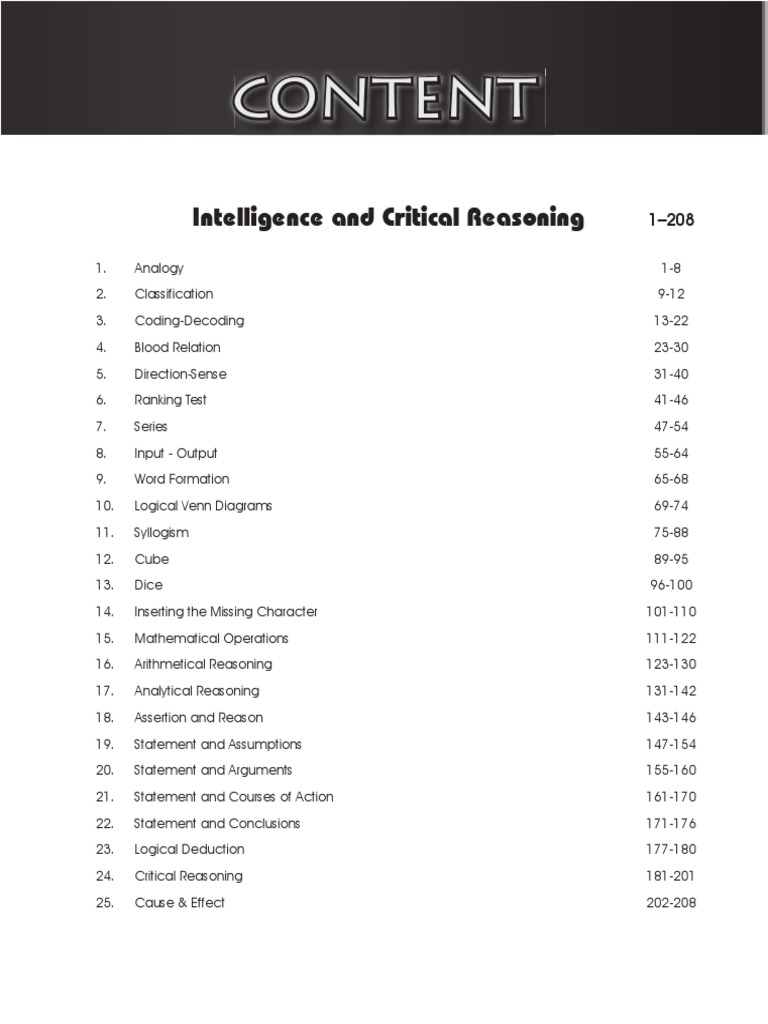 General Intelligence and Critical Reasoning - Disha Experts | PDF ...