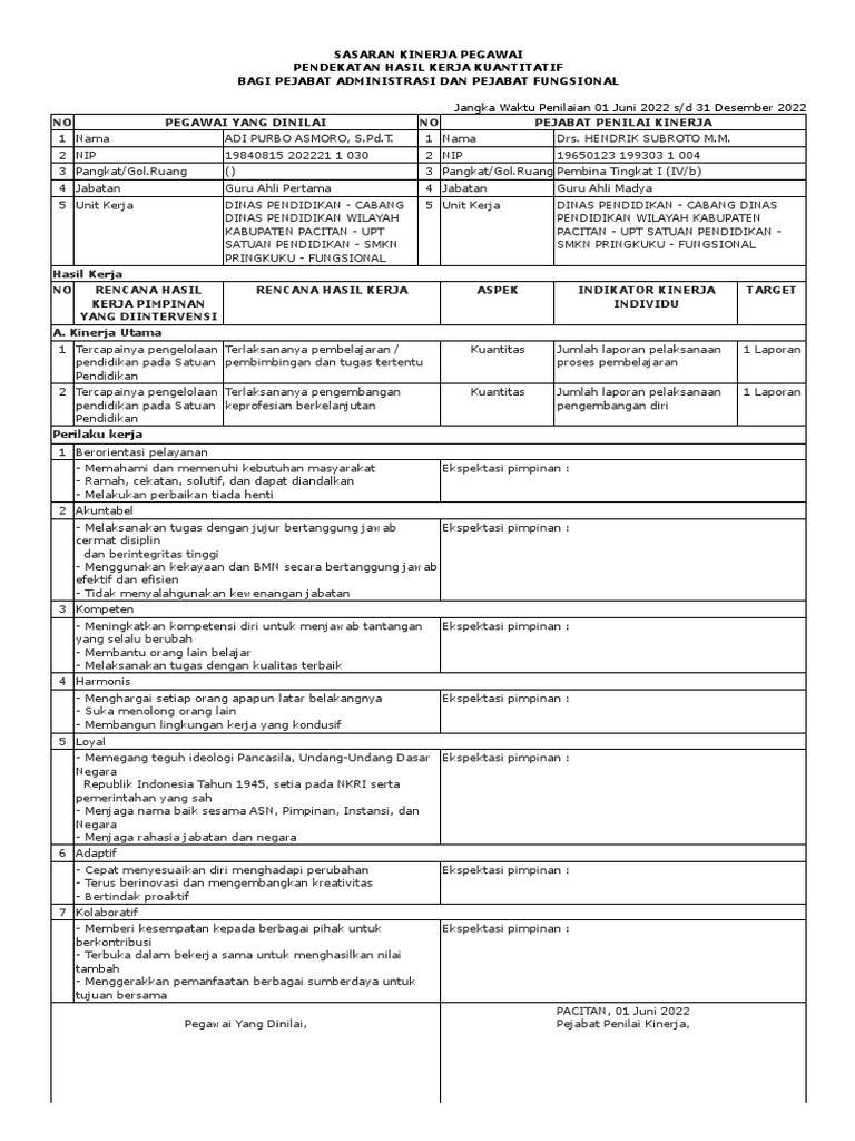 Evaluasi Kinerja Pegawai 2022 | PDF