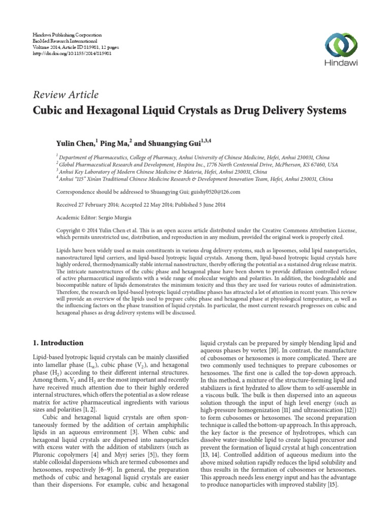 Cubic and Hexagonal Liquid Crystals As Drug Delivery Systems | PDF ...