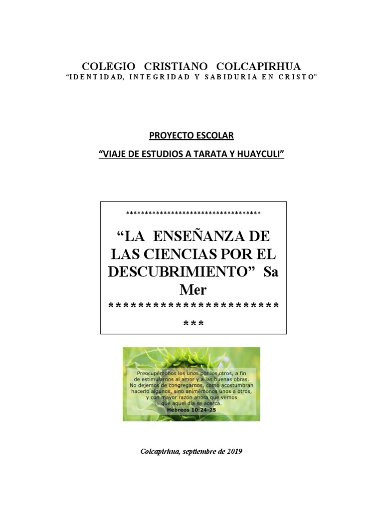 Proyectos Viaje A Tarata y Huayculi-1 | PDF | Salón de clases