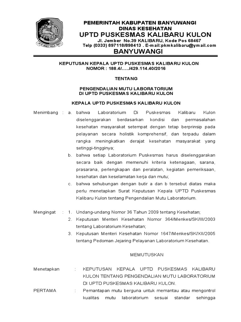 SK Pengendalian Mutu Laboratorium | PDF