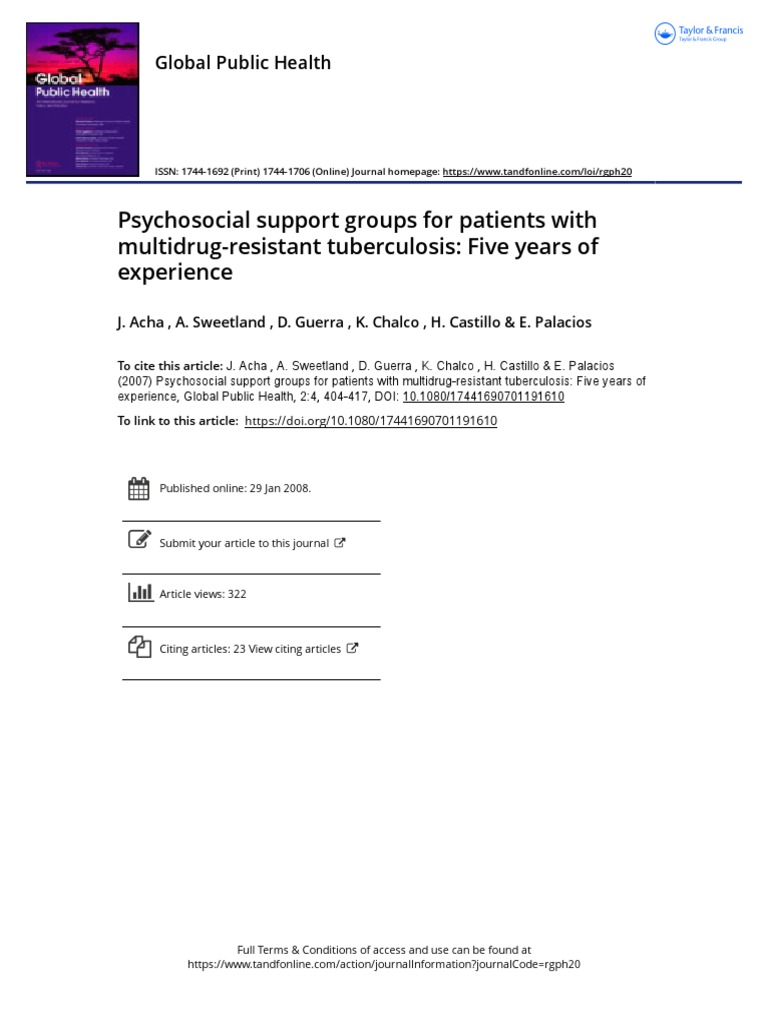 Psychosocial Support Groups For Patients With Multidrug Resistant ...