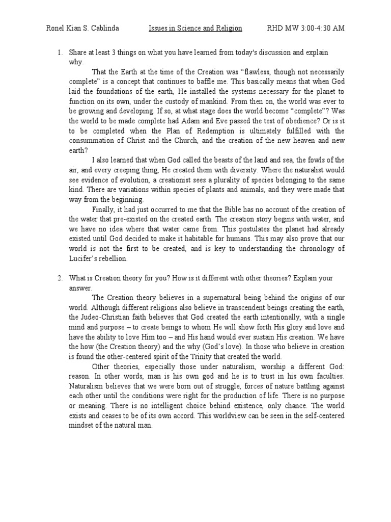 CABLINDA - Lecture Assessment From Lesson 2 | PDF | Genesis Creation Narrative | God