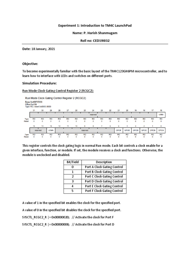 Experiment 1: Controlling Onboard LEDs on the TM4C123GH6PM Microcontroller using Switches on ...