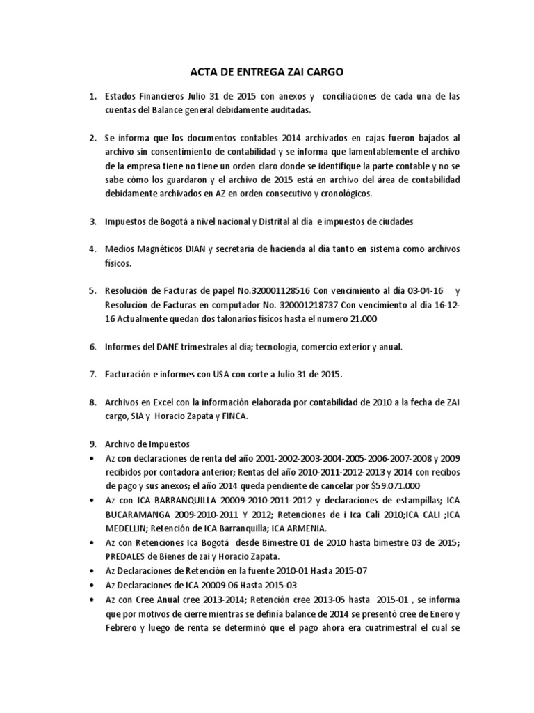 Acta de Entrega | PDF | Auditoría | Contabilidad