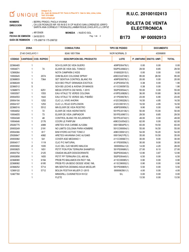 Boleta de Venta Campana 02 Unique | PDF