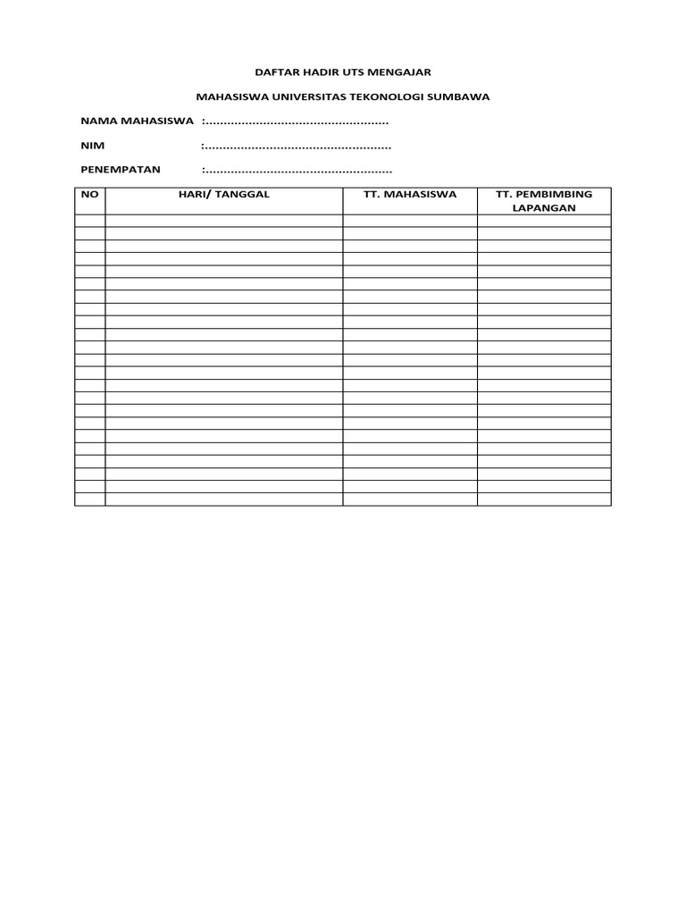 Daftar Hadir UTS Mengajar | PDF