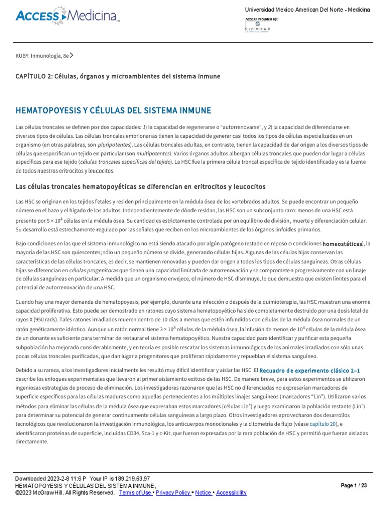 Hematopoyesis y Células Del Sistema Inmune | PDF | Hematopoyesis | Sistema inmune