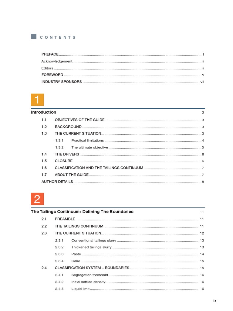 Paste and Thickened Tailings A Guide Second Edition - TOC | PDF | Pump | Filtration