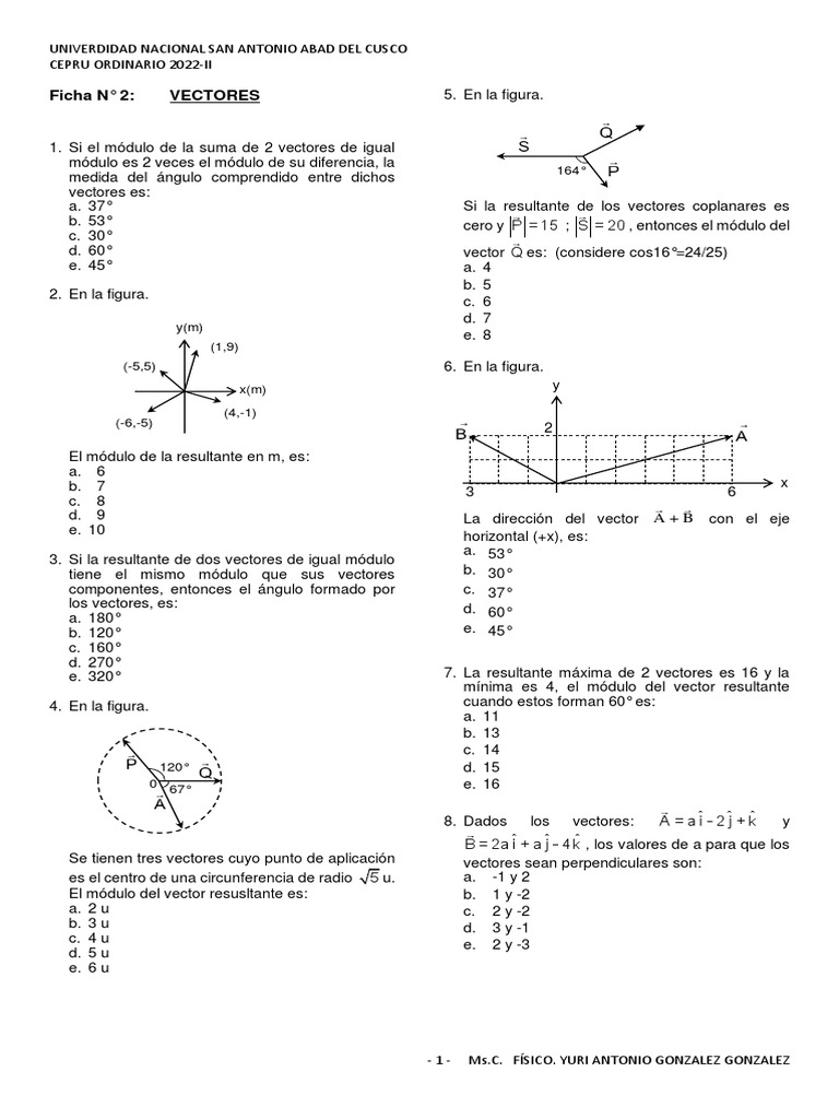 Ficha #2 - Vectores | PDF | Vector Euclidiano | Geometría Elemental