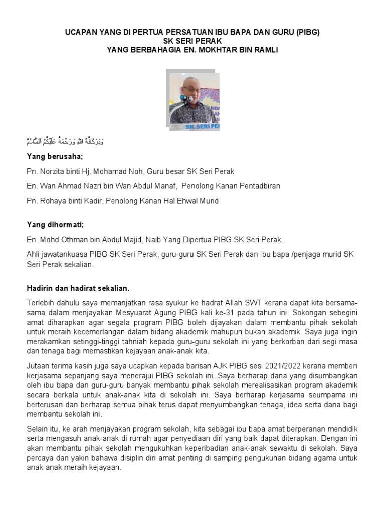 Teks Ucapan Ydp Mesy Pibg 2022 | PDF | Karier & Perkembangan | Kesehatan Holistik