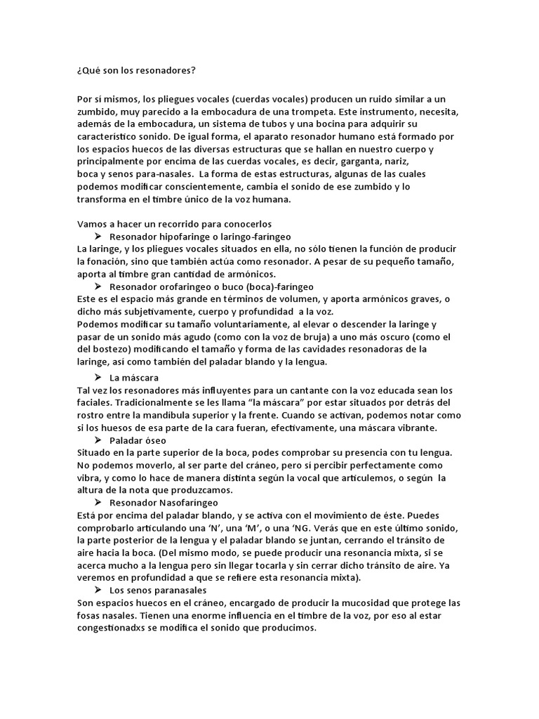 Resonadores Faciales y su Función | PDF | Sonido | Producción de sonido