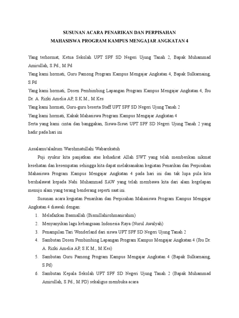 Susunan Acara Penarikan Dan Perpisahan KM4 | PDF