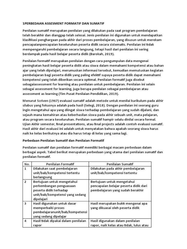 Perbedaan Assesment Sumatif Dan Formatif | PDF
