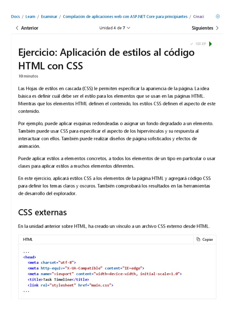 Ejercicio - Aplicación de Estilos Al Código HTML Con CSS - Learn 1 - Microsoft Docs | PDF | HTML ...