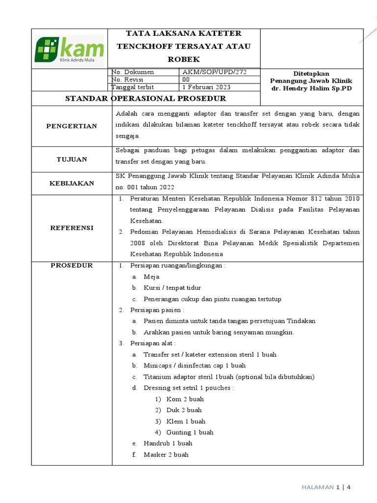 Tata Laksana Kateter Tenckhoff Tersayat Atau Robek | PDF