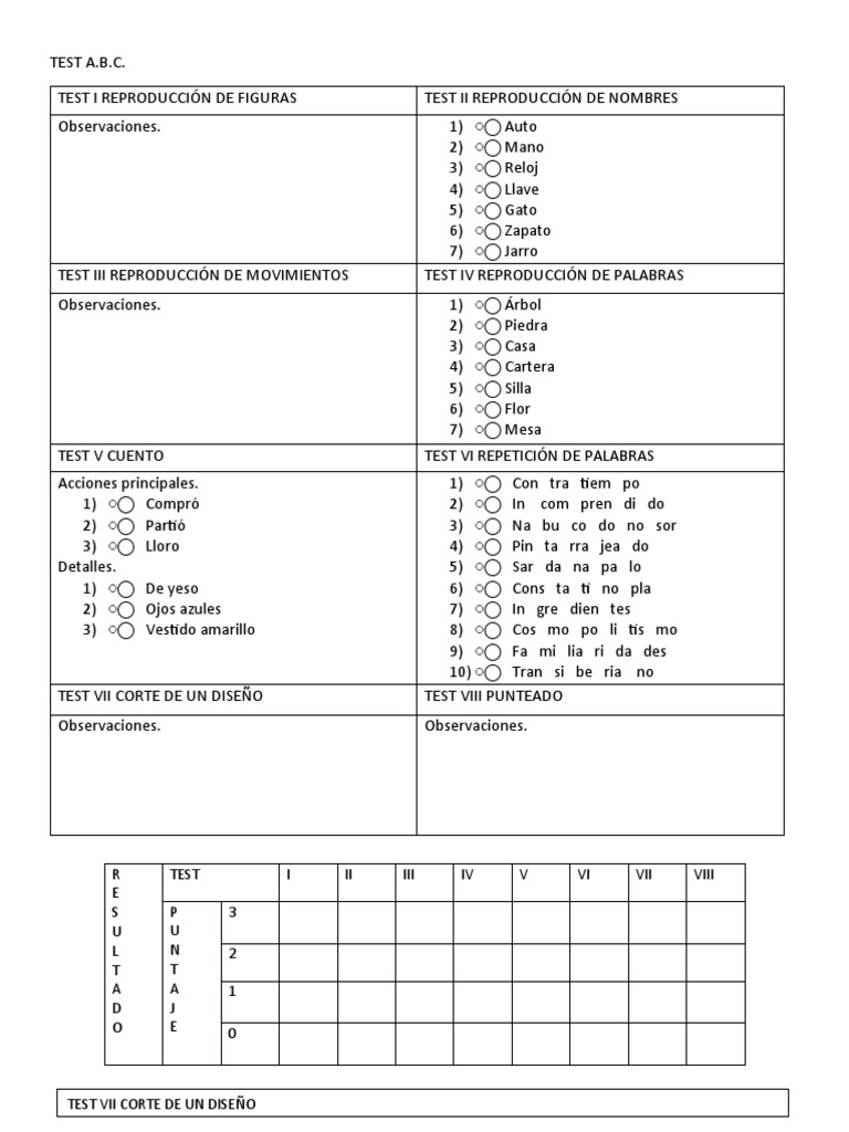 TEST ABC - Hojas de Trabajo. | PDF