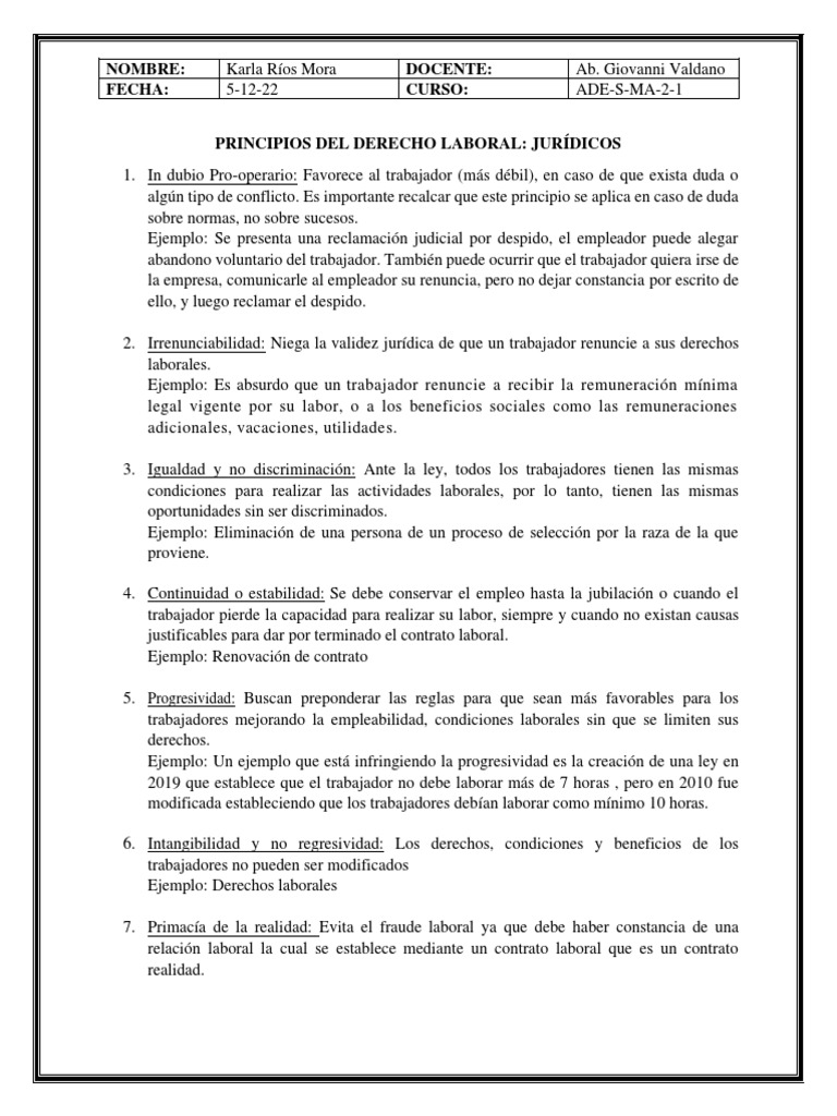 Actividad 2. Principios Del Derecho Laboral-Jurídico (5-12-22) | PDF | Derecho laboral | Economias