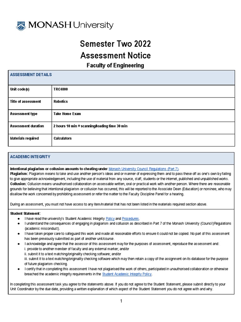 TRC4800 Final Assessment Sem2, 2022 | PDF