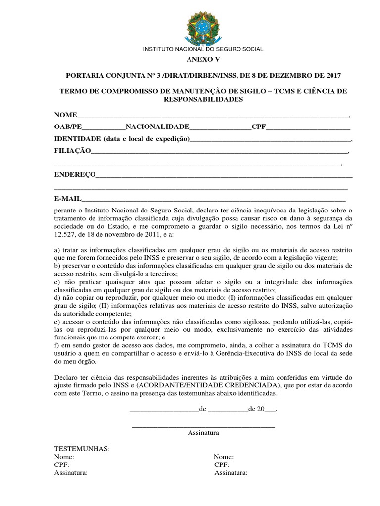 Termo De Responsabilidade Inss Pdf/exemplo De Termo De Responsabilidade