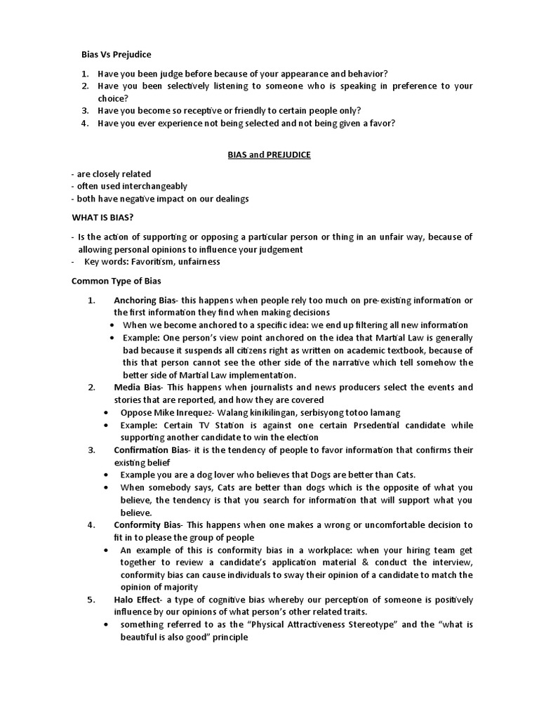 Bias Vs Prejudice | PDF | Prejudices | Conformity